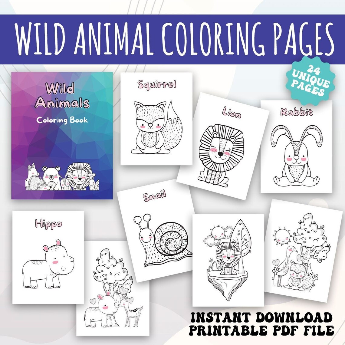 25 Printable Wild Animal Coloring Pages, Instant Download, Coloring ...