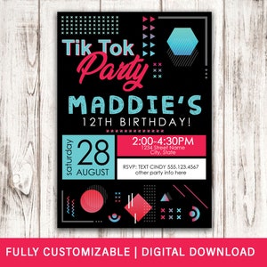 Tik Tok Birthday Party Invitation, Music Birthday Party Invitation ...