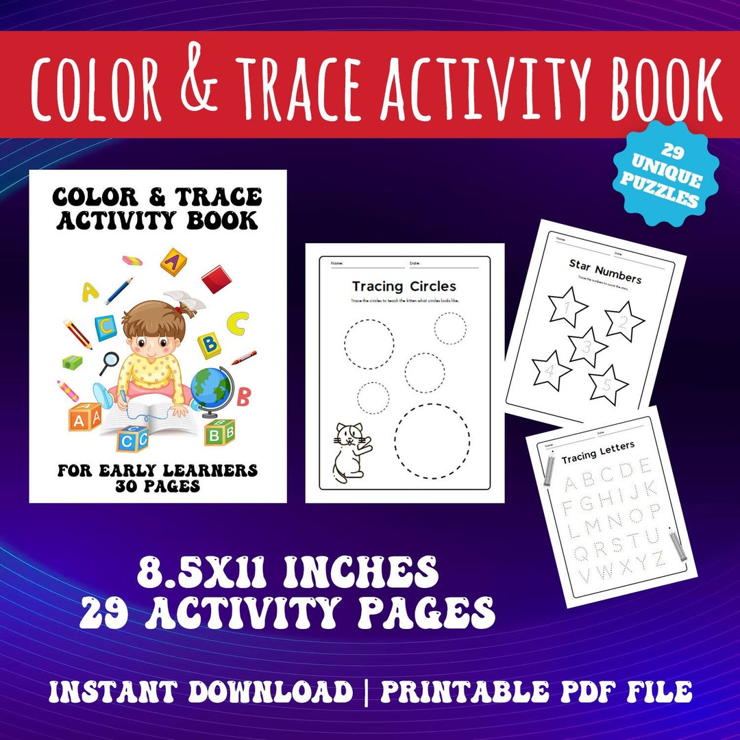 Color & Trace Activity Book for Kids - Fun Illustrations and Tracing ...