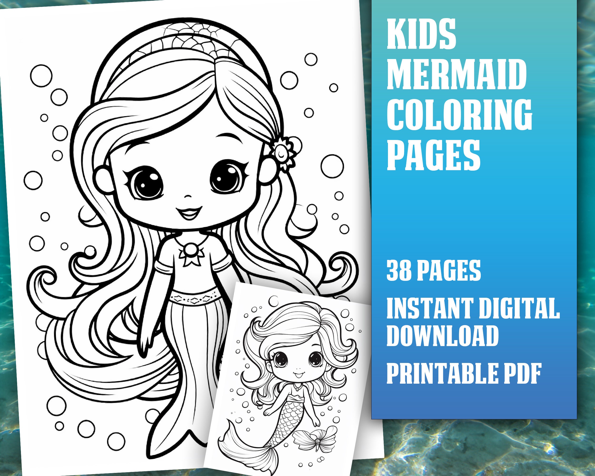 Kids Mermaid Coloring Book, Underwater Adventures Coloring Pages ...