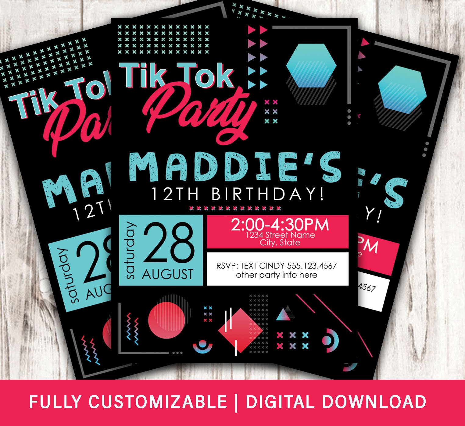 Tik Tok Birthday Party Invitation, Music Birthday Party Invitation ...