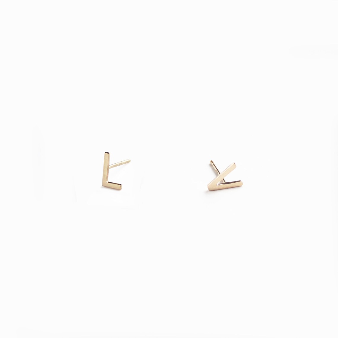 14k Solid Gold Letter Studs, Initial Earring, Personalized Gold ...