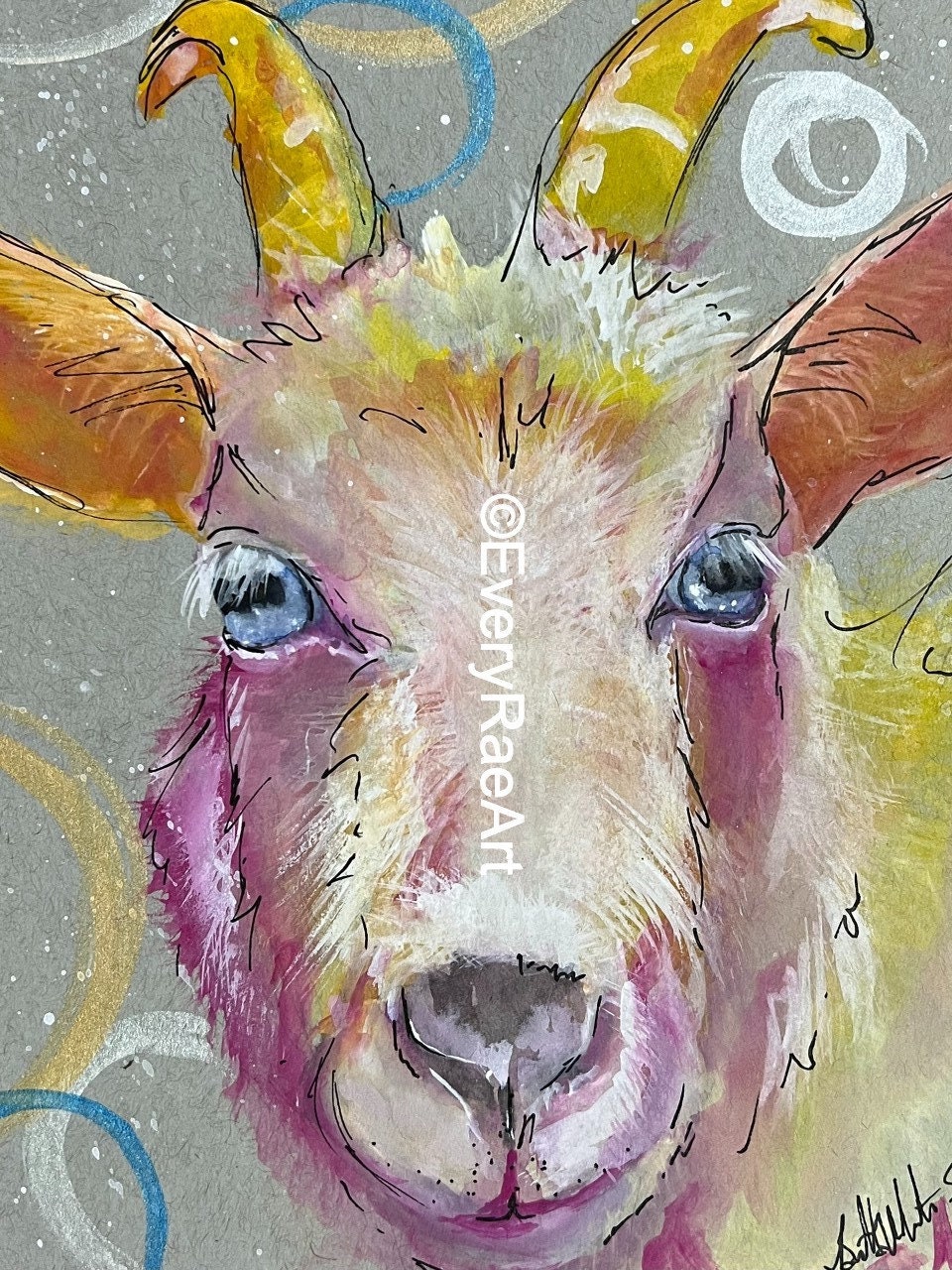 Goat Painting, Goat Art, Farm Animal Painting, Cottagecore, Original ...