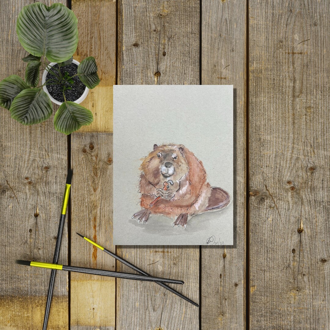 Beaver Painting, Wildlife Art, Plumber Art, Gift for Plumber, Original ...