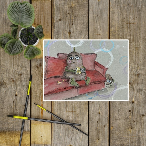 Potato Print Potato Art Comical Art Art Print Gouache - Etsy