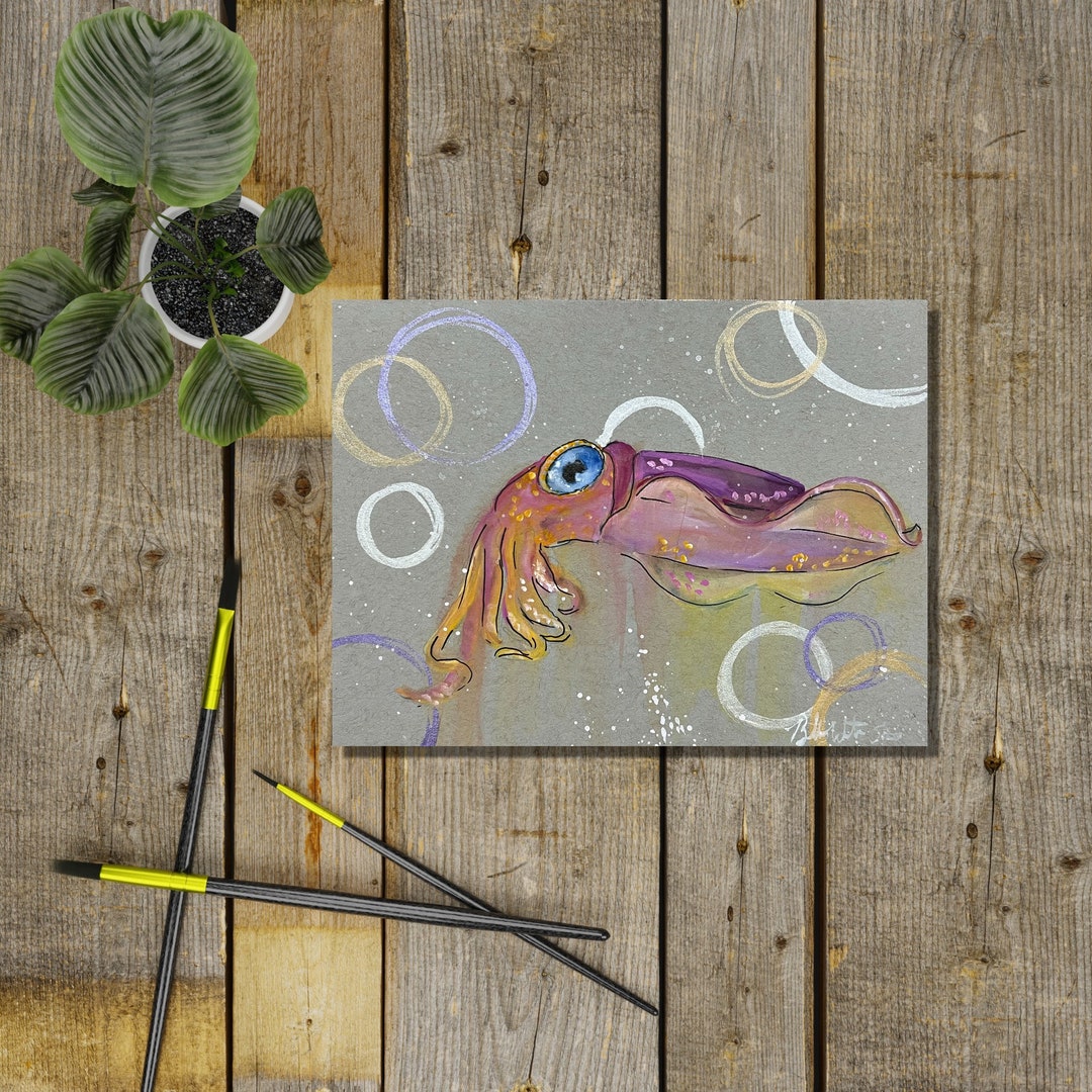 Squid Painting, Sealife Art, Ocean Painting, Nautical Art, Original Art ...