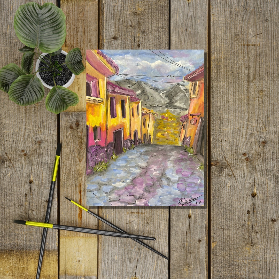 Peru Cityscape, City Art, Building Decor, Peru Art, Gouache Painting ...