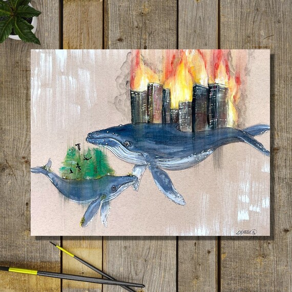 Whale Painting Eco Art Eco Statement Art Humpback Whales - Etsy