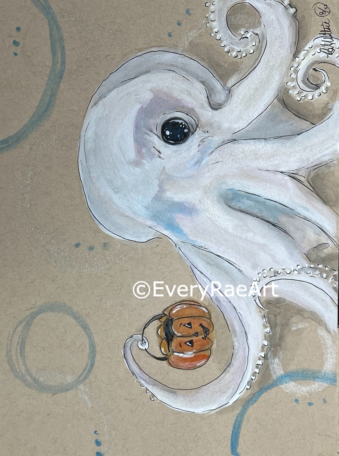 Octopus Art, Halloween Art, Spooky Art, Art Print, Gouache Print - Etsy