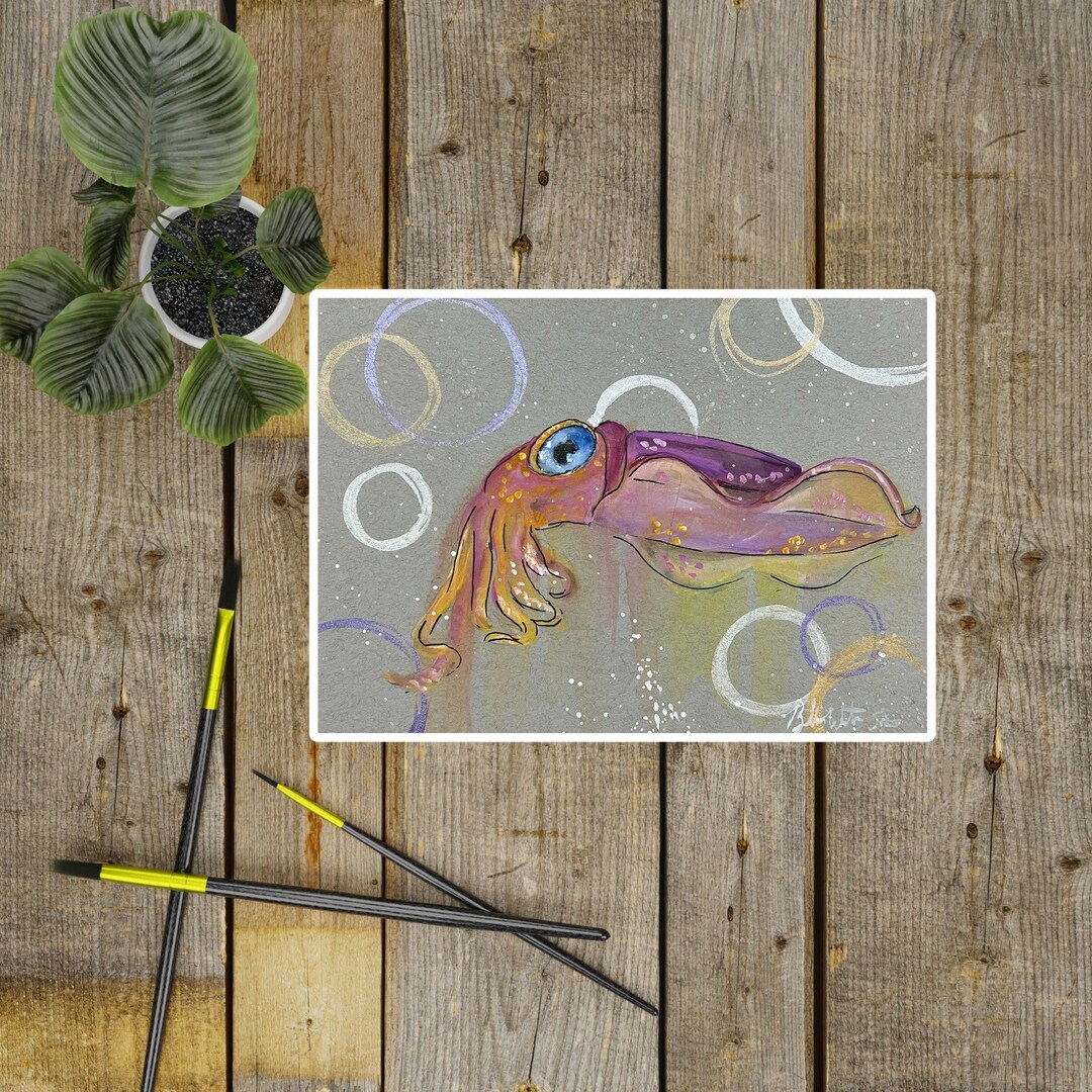 Squid Art, Squid Print, Sealife Art, Nautical Decor, Art Print, Gouache ...