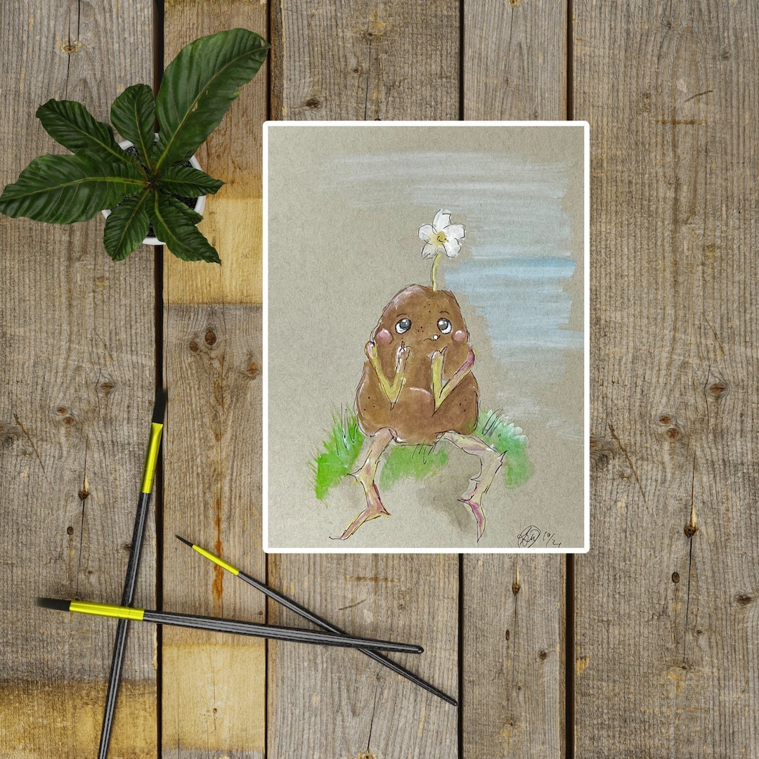 Potato Print, Potato Art, Comical Print, Funny Art, Art Print, Gouache ...