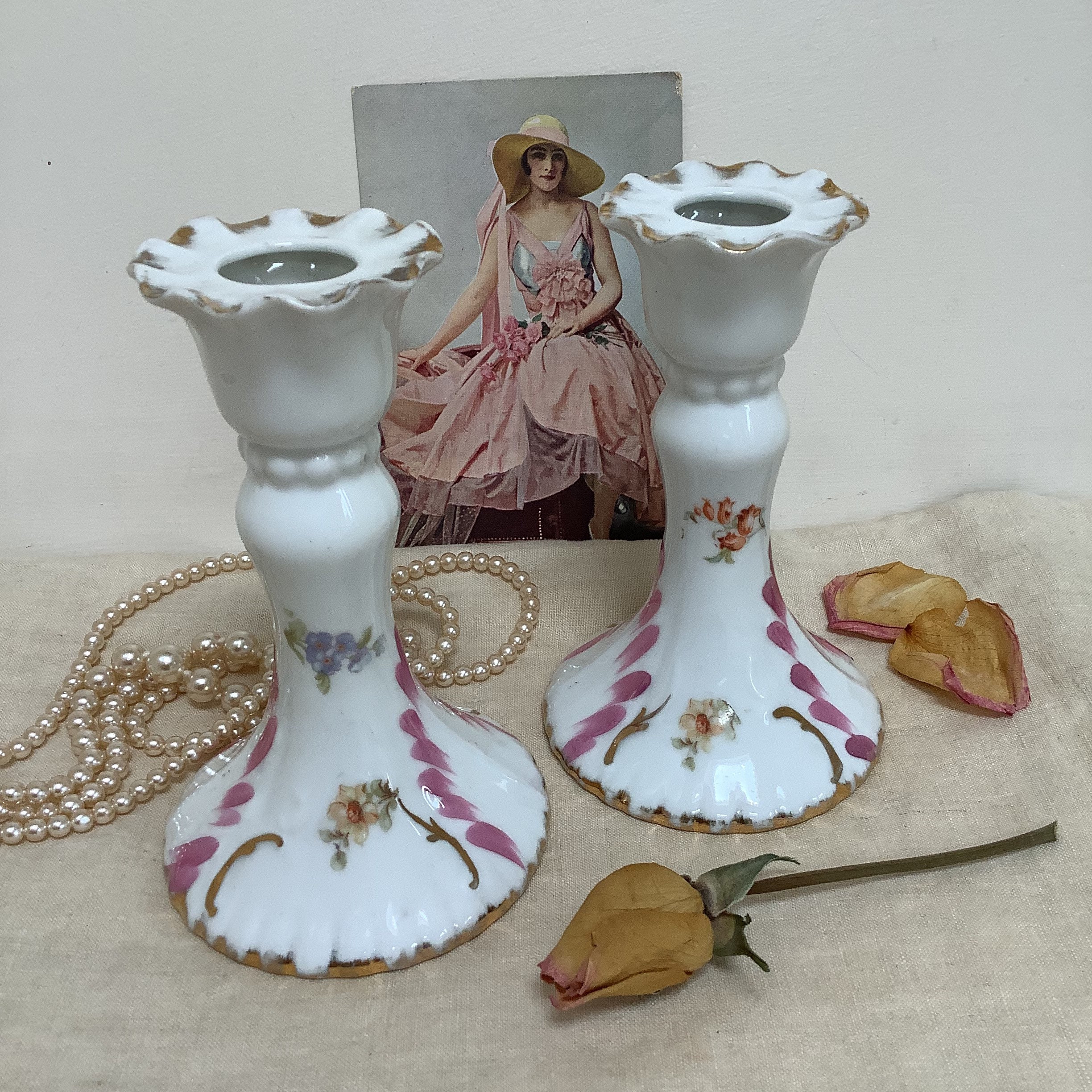 Pretty Pair of Ceramic Candlesticks - Etsy UK
