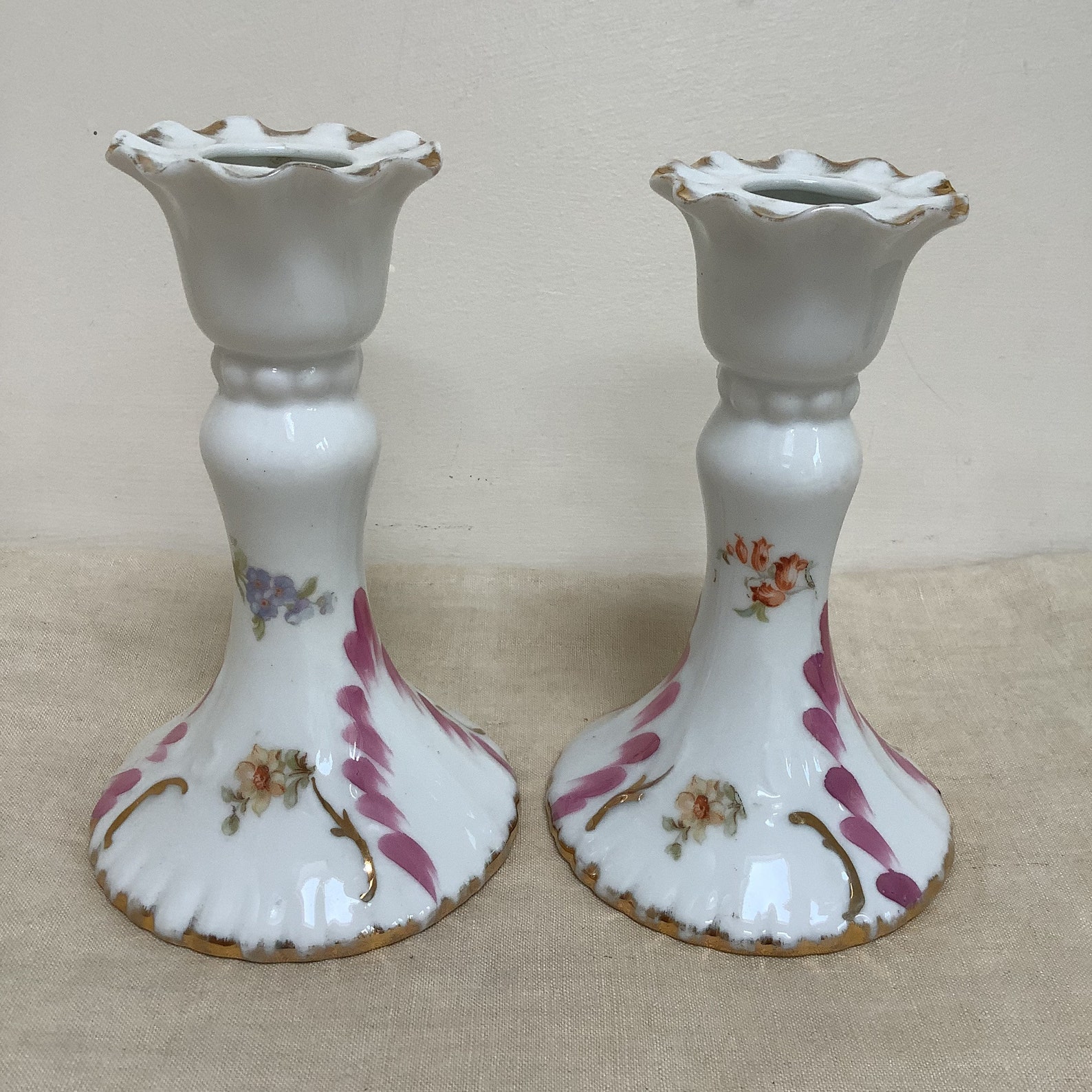Pretty Pair of Ceramic Candlesticks - Etsy UK