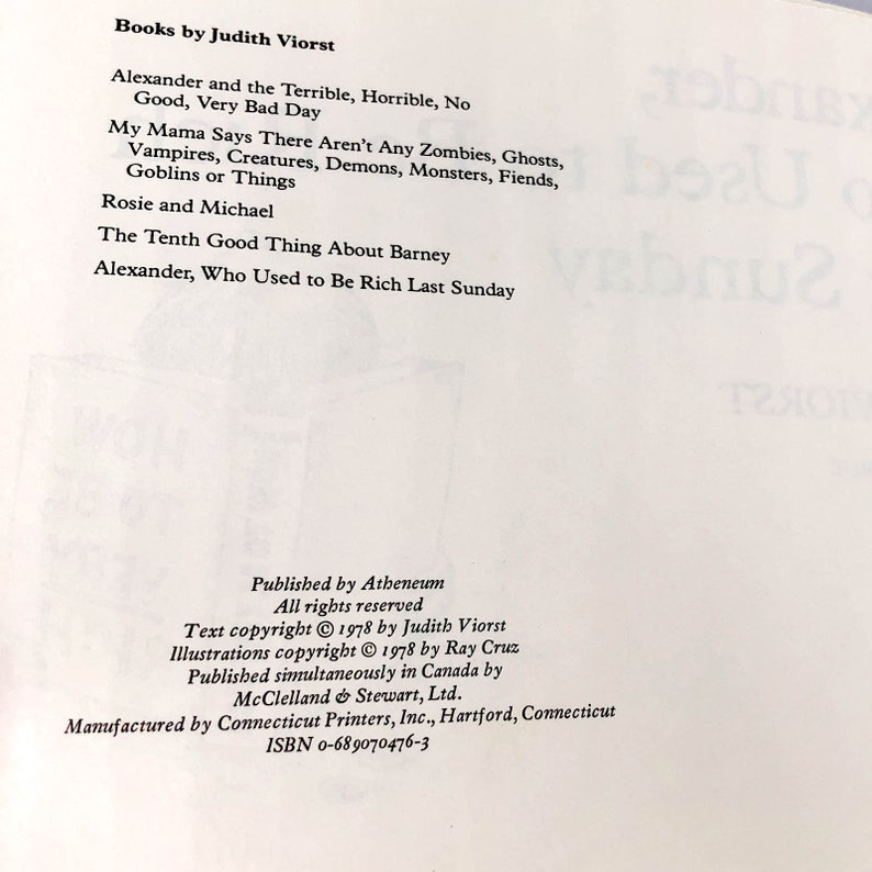 Alexander Who Used to Be Rich Last Sunday by Judith Viorst & - Etsy