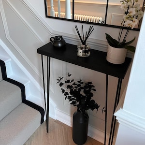 Solid Oak Hand-made Console Table With Black Three Pin Hairpin Legs ...