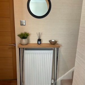 Solid Oak Hand-made Console Table With Black Three Pin Hairpin Legs ...