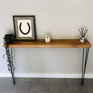 Solid Oak Hand-made Console Table With Black Three Pin Hairpin Legs ...