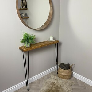 Narrow Omni Rustic Console Table With Black 3 Pin Hairpin Legs ...