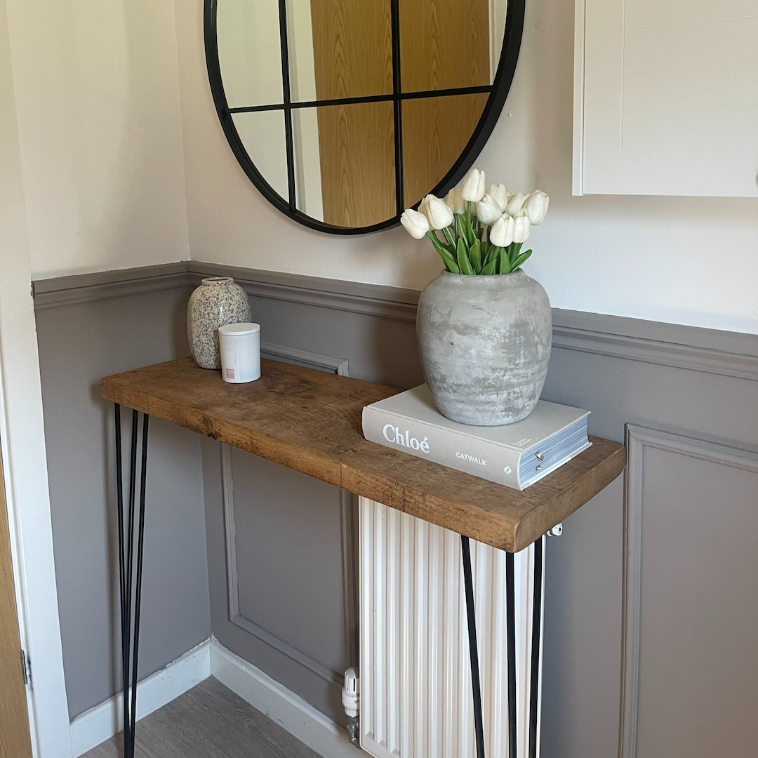Extra Deep Omni Rustic Console Table With Black 3 Pin Hairpin Legs ...