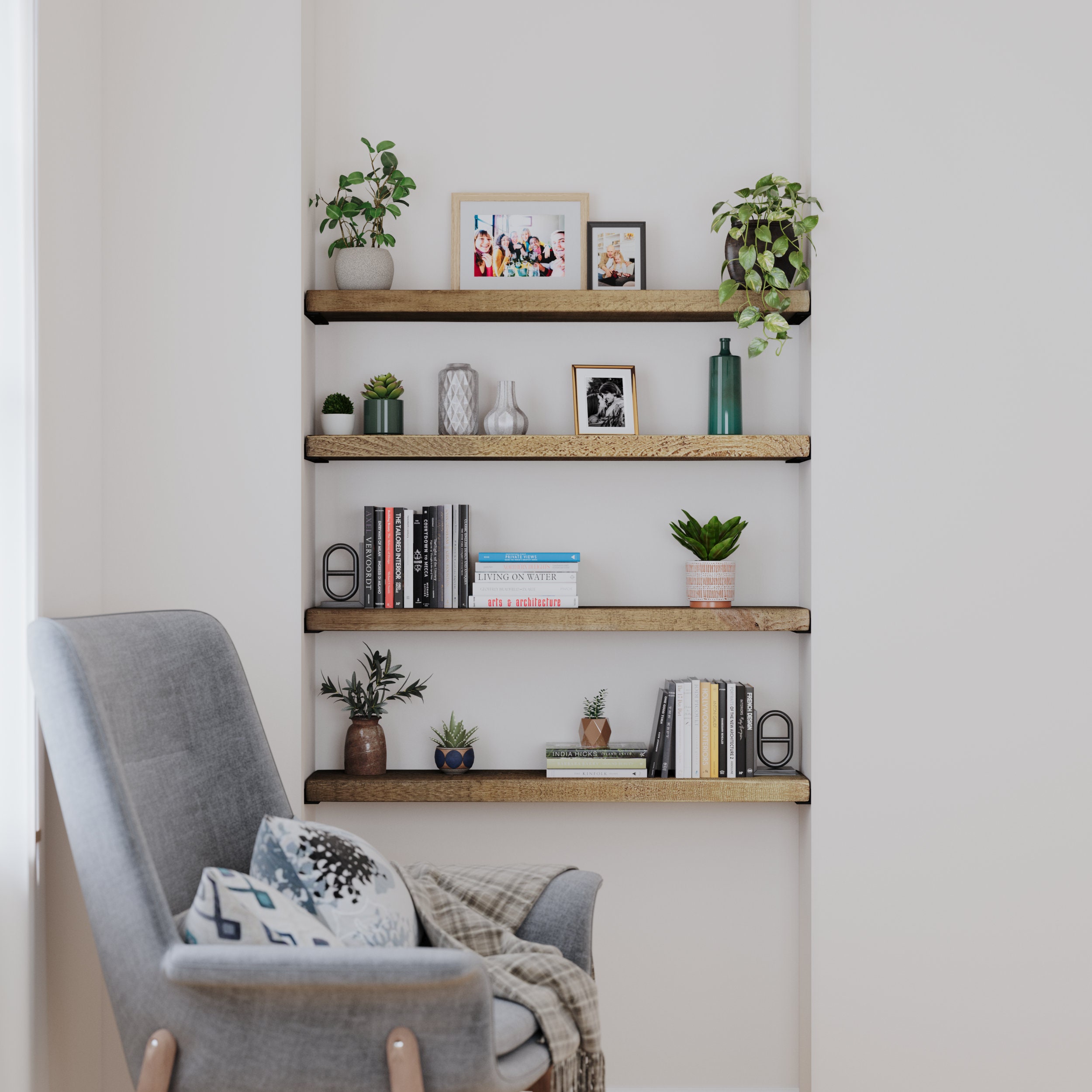 Oak alcove shelves store