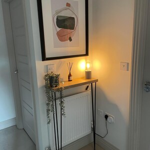 Solid Oak Hand-made Console Table With Black Three Pin Hairpin Legs ...