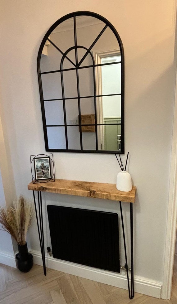 Narrow Omni Rustic Console Table With Black 3 Pin Hairpin Legs. hallway Table Radiator Table Radiator Cover 15cm Depth Etsy