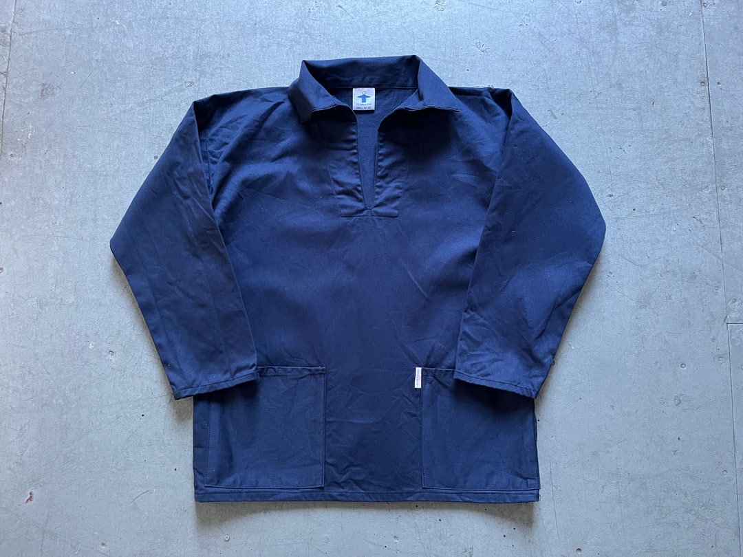 British Fisherman Smock, Vintage Workwear, Navy Blue Sailor Work Jacket ...