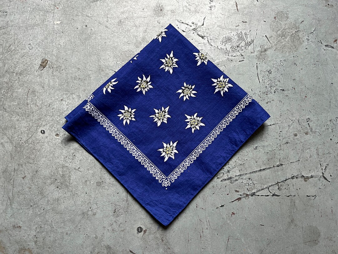 Vintage Swiss German Navy Blue Edelweiss Flowers Pattern Cotton ...