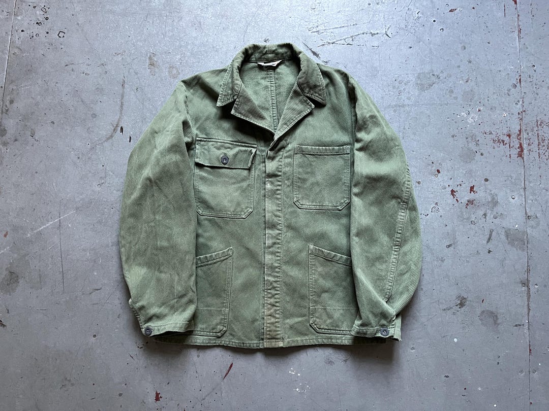 Vintage French Workwear Sanfor Swiss Olive Green Faded Worn Corduroy ...