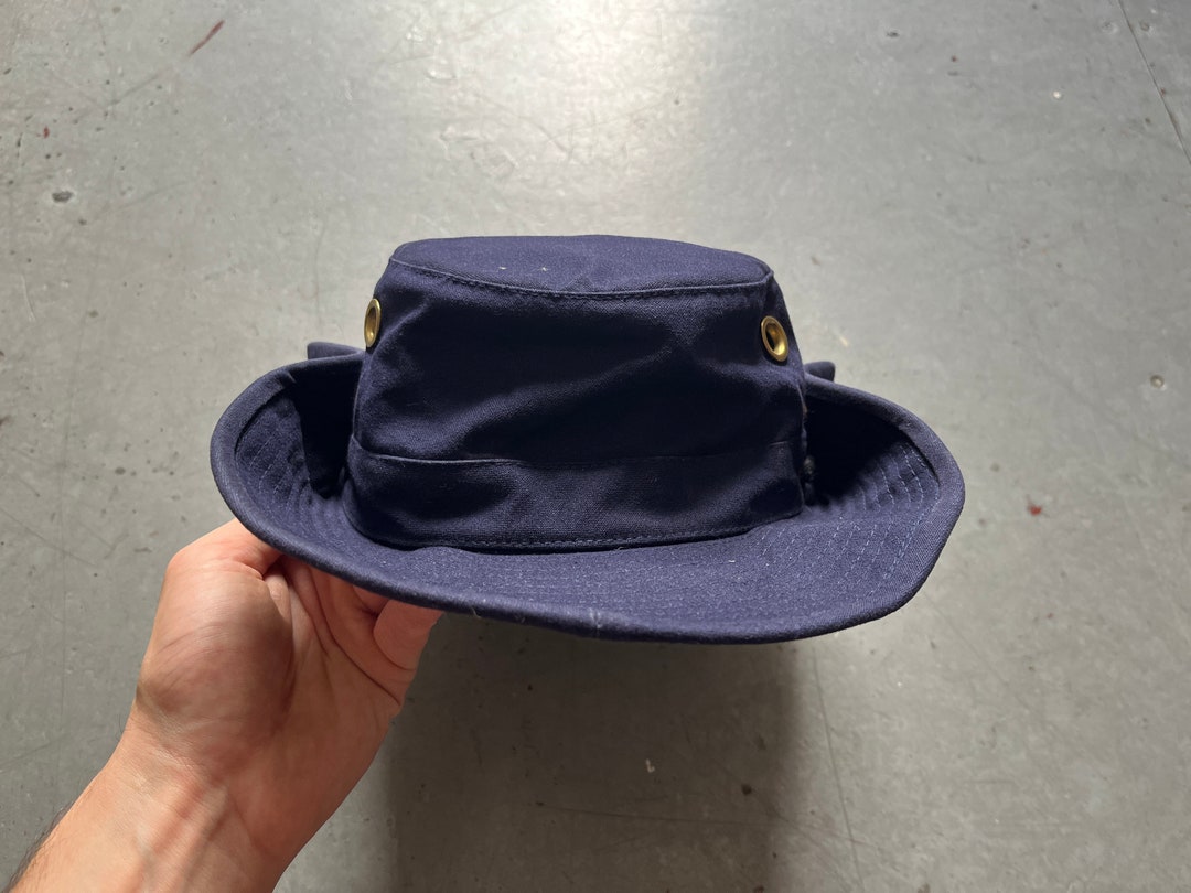 Tilley Bucket Hat, Vintage 90s Outdoor Hiking, Safari Hunting Navy Blue ...