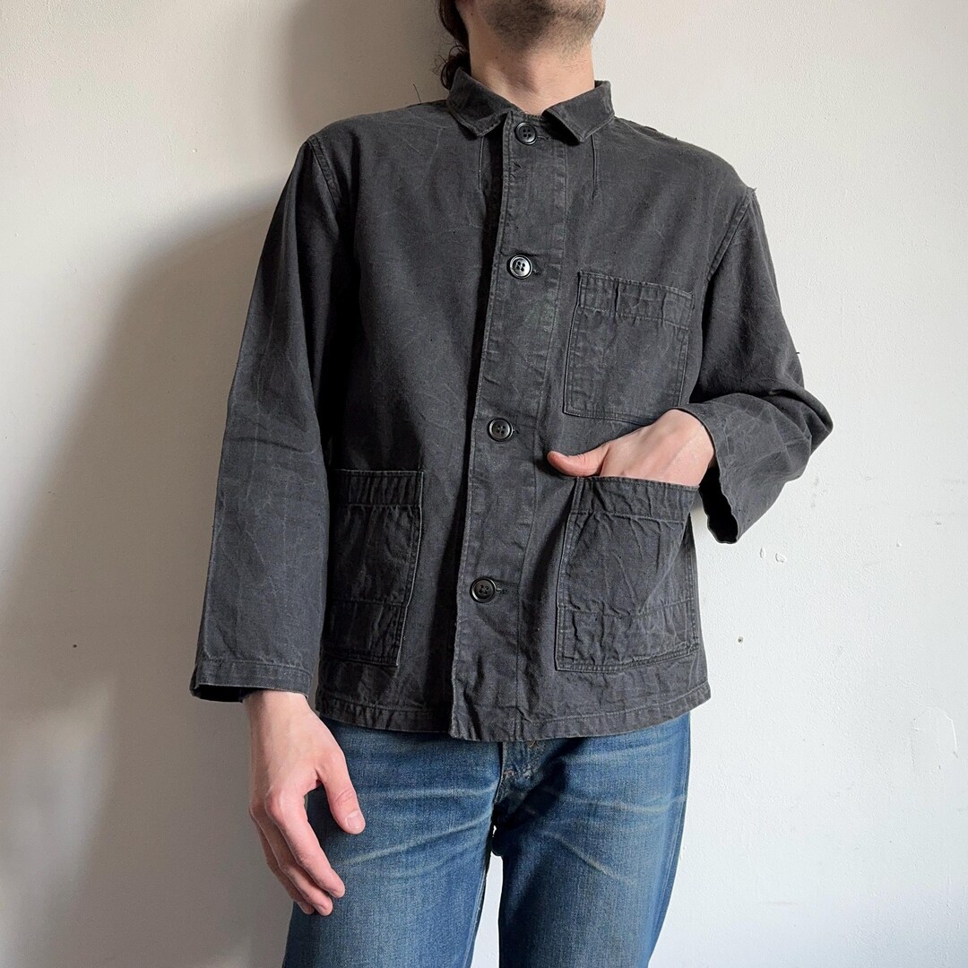 50s 60s Soviet Union USSR Vintage Workers Super Worn Faded Black Cotton ...