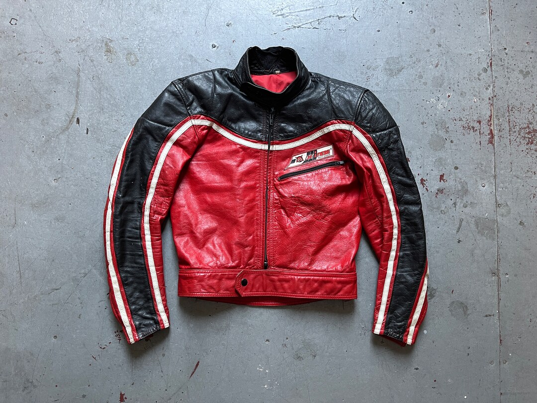 70s 80s Vintage Dainese Speed Leather Red Black Motorcycle Racing Moto ...
