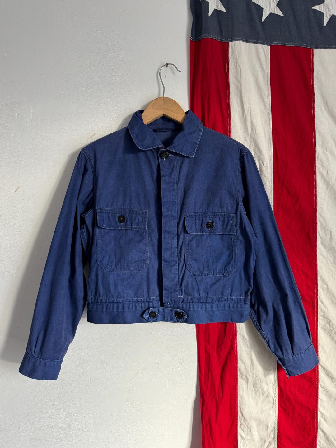 Lot Rare Vintage Type 2 Style 50s Remade Solide Buckle Back Blue Cotton ...