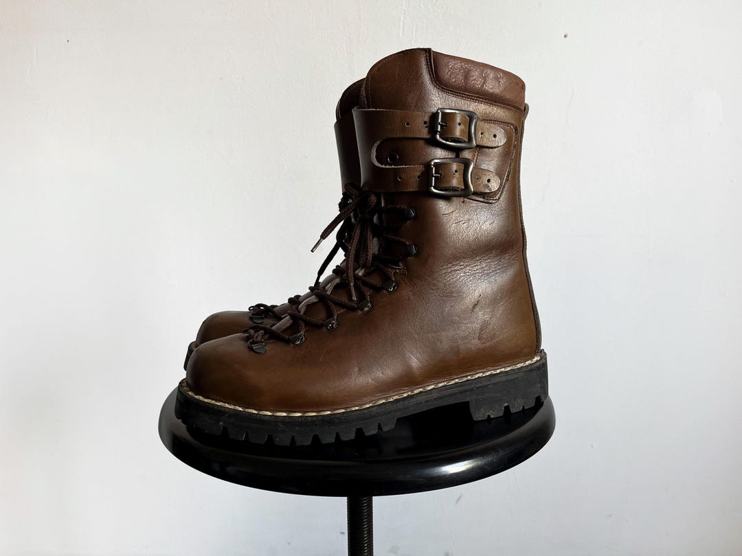 70s Italian Army Boots, Vintage 1970s Scarpa? Brown Leather Buckle ...