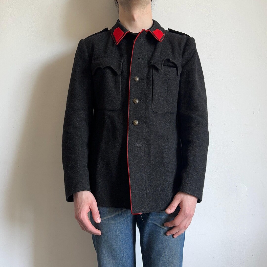 Circa 60s 70s Vintage Swiss Firefighters Heavy Black Wool Militaria ...