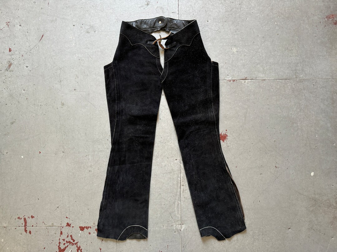 Vintage Chaps Suede Black Leather Sterling Belt Western Cowboy Biker ...