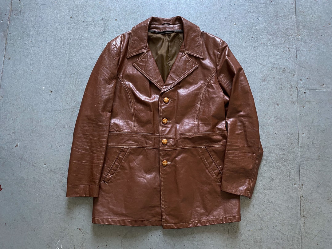 70s 80s Vintage Brown Leather Blazer Car Coat Cattleman Pimp Jacket USA ...