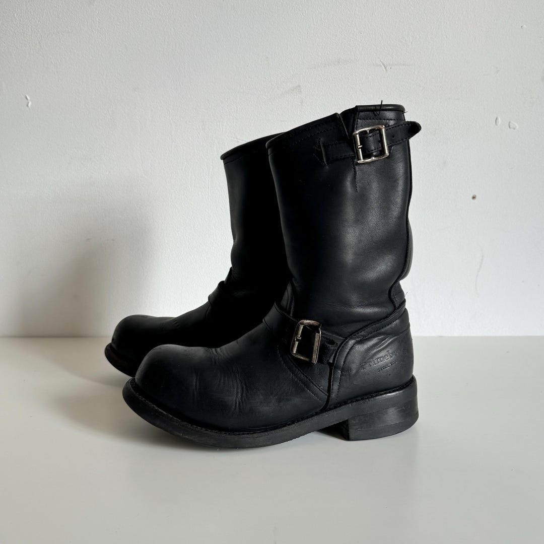 Primeboots Engineer Tall Boots Black Leather Vintage Work Motorcycle ...