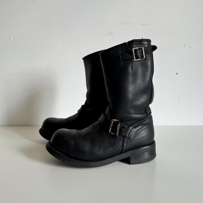 Primeboots Engineer Tall Boots Black Leather Vintage Work Motorcycle ...