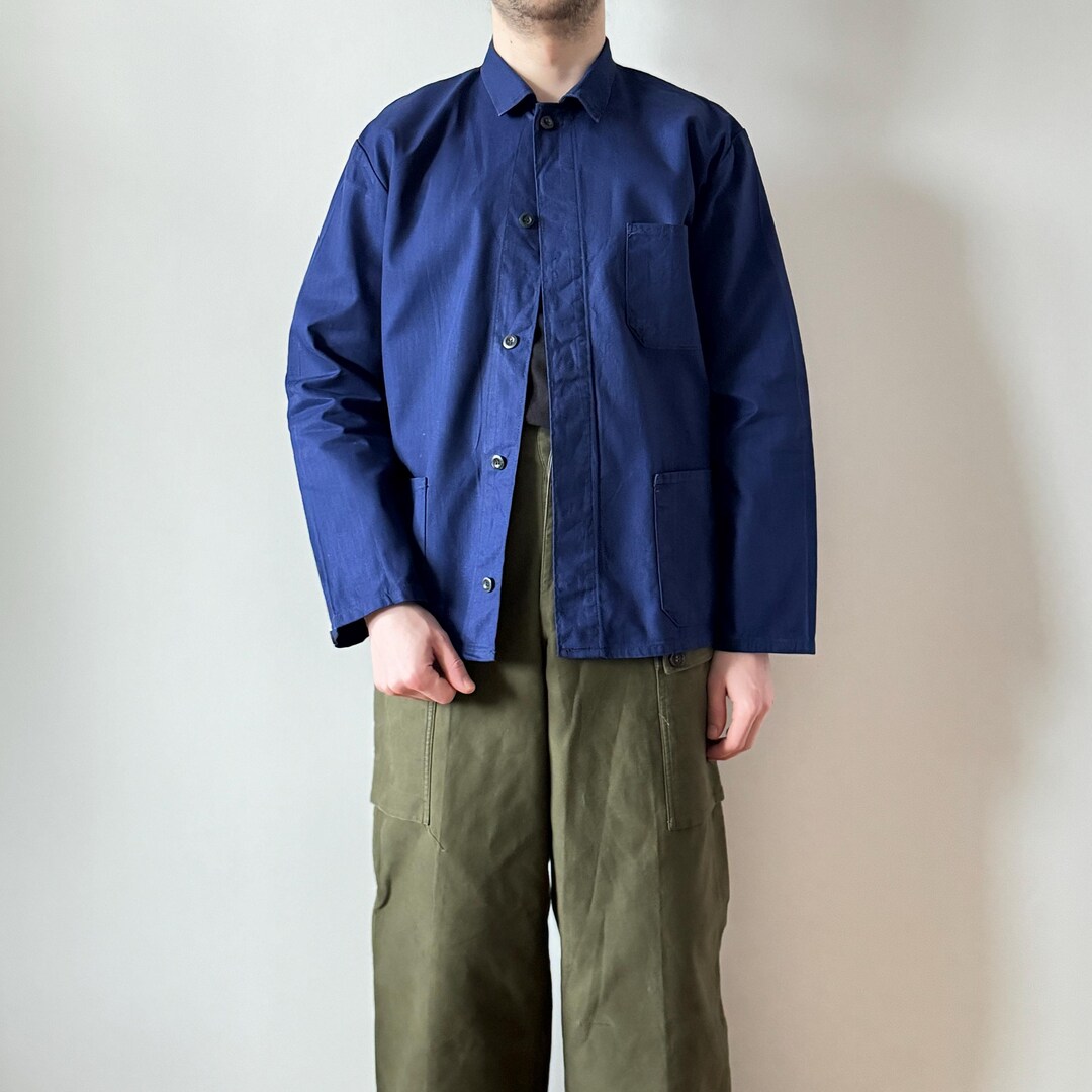 70s Vintage German HBT Herringbone Twill Dark Blue Work Jacket Utility ...