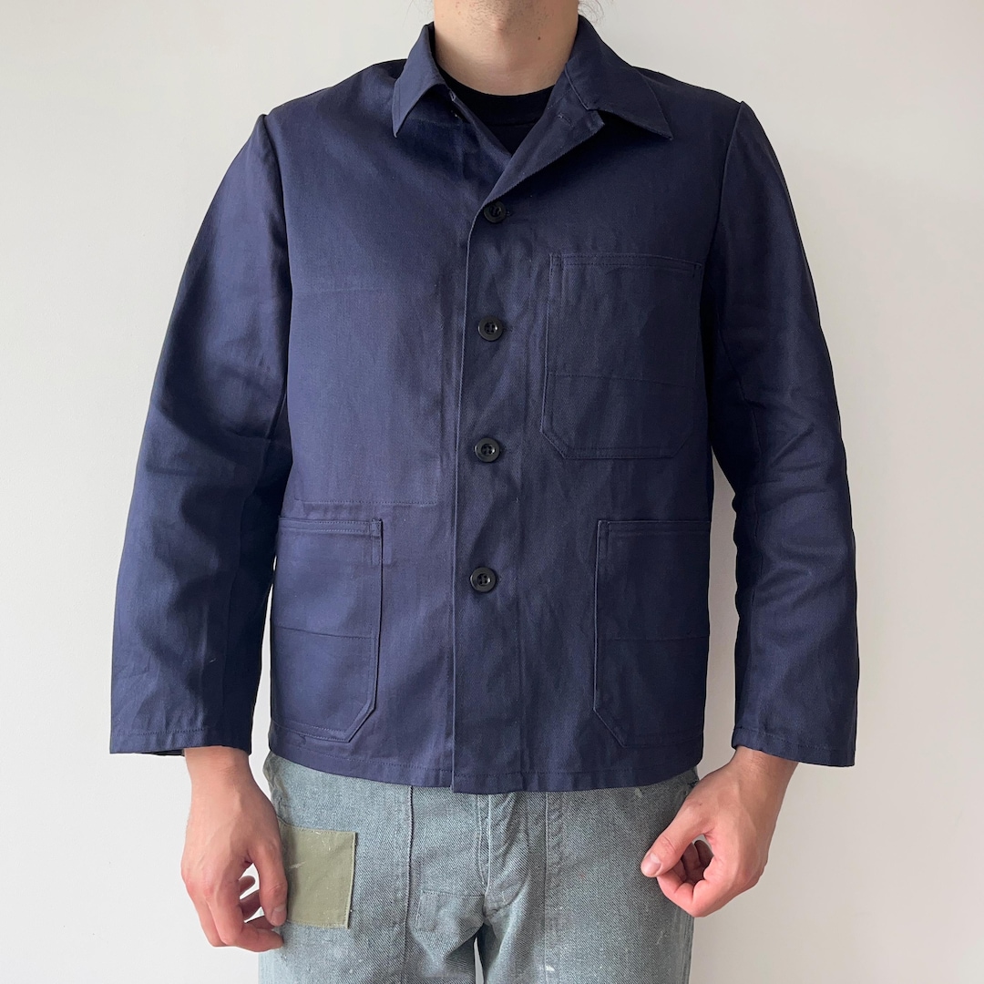 80s Dark Blue Work Jacket, Vintage French Workwear Style, German Cotton ...