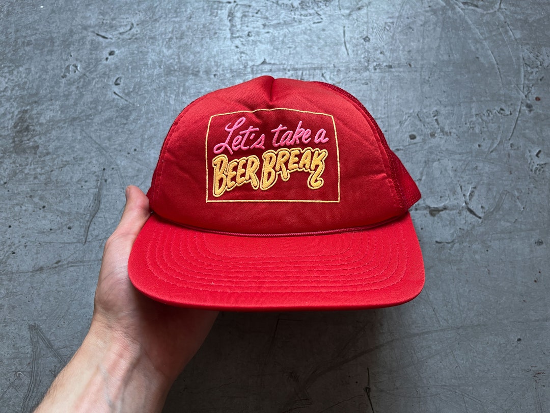 80s Vintage Youngan Lets Take a Beer Break Funny Snapback Trucker Hat ...
