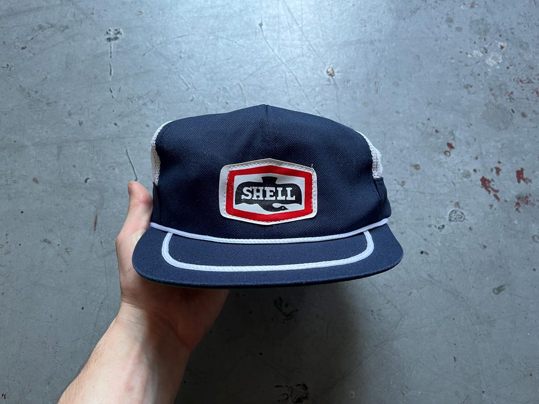 Shell Rope Trucker Hat, 80s Vintage Shell Oil Gas Logo Patch Navy Blue ...