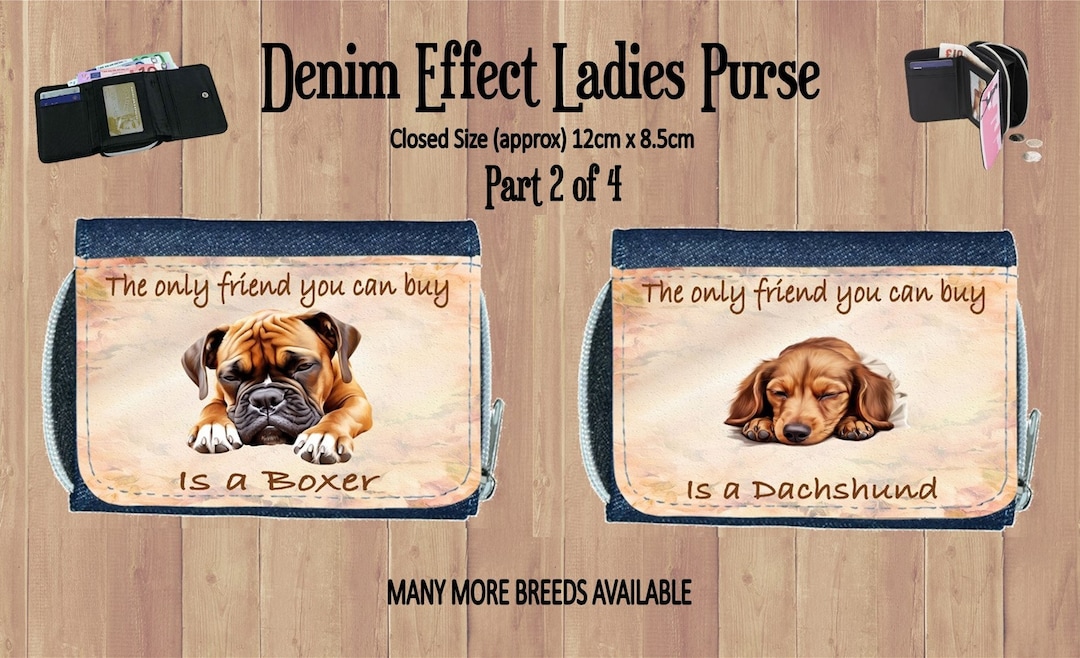 Dog Breed Denim Effect Purse Boxer Bulldog Corso Cavalier Chihuahua ...