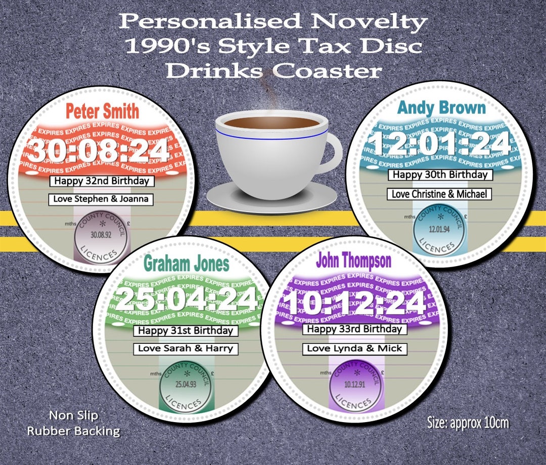 Personalised Novelty 1990s Style Tax Disc Drinks Coaster - Etsy