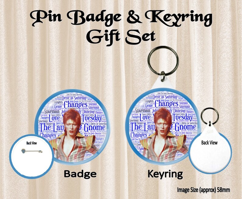 David Bowie Keyring & Badge Set - Etsy
