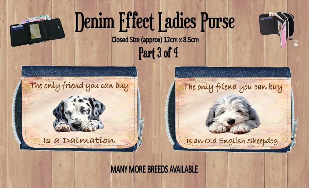 Dog Breed Denim Effect Purse Dalmation French Bulldog German Shepherd ...
