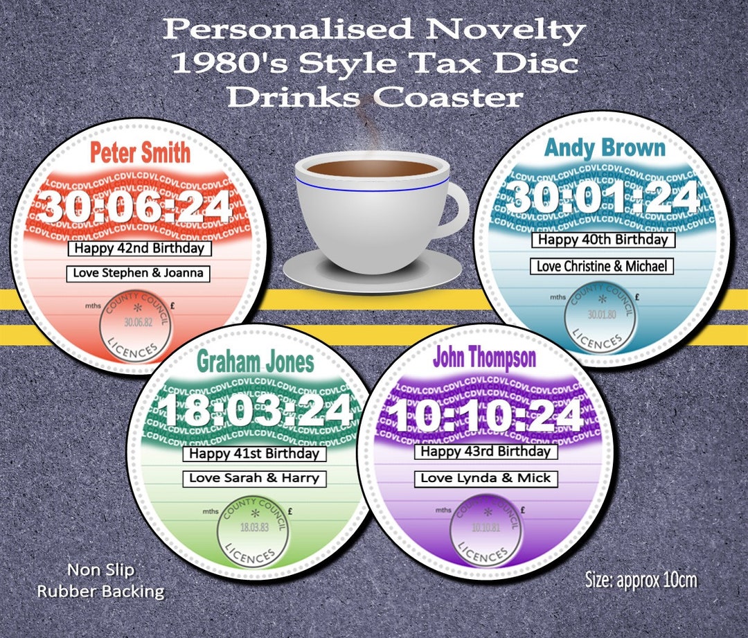 Personalised Novelty 1980s Style Tax Disc Drinks Coaster - Etsy