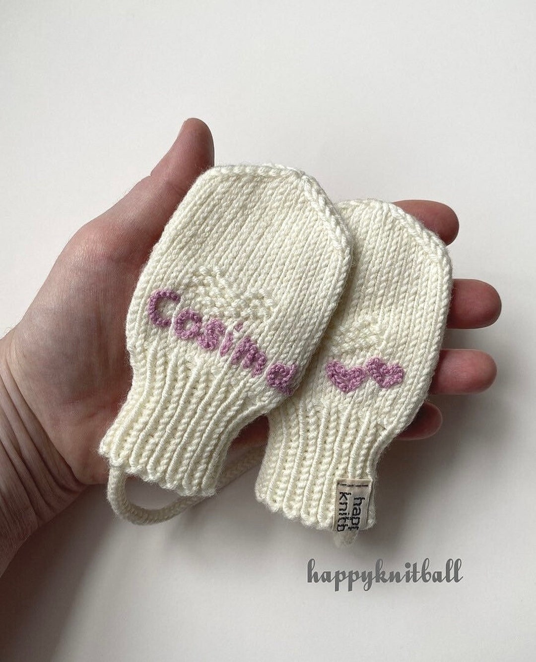 Personalized Merino Wool Baby Mittens: Embroidered Name, Thumbless ...