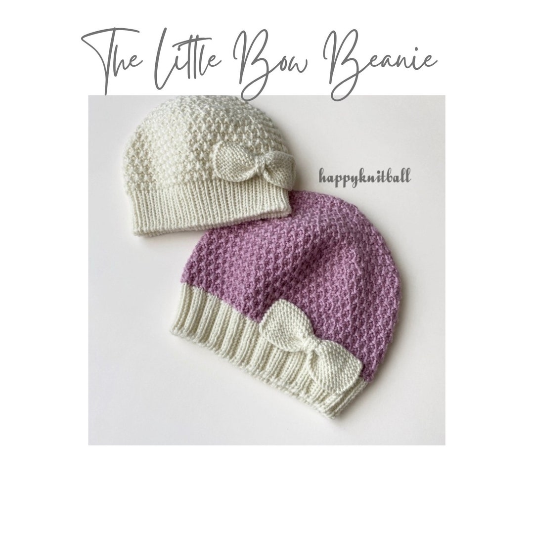 Baby Beanie Knitting Pattern, Knit Baby Beanie Pattern, Baby Bow Beanie ...
